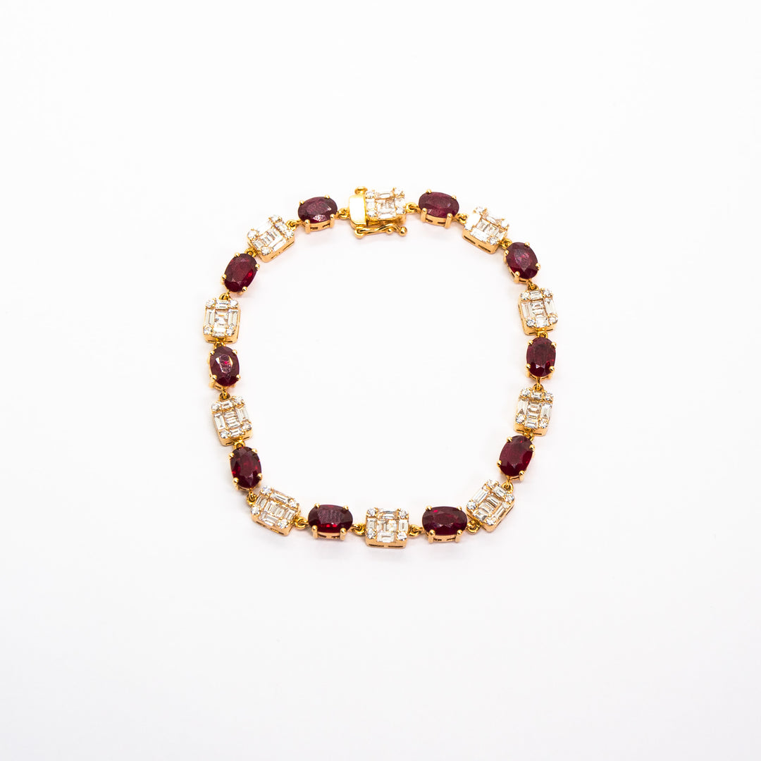 Oval-Shaped Ruby & White Diamond Bracelet | Shami Jewelry